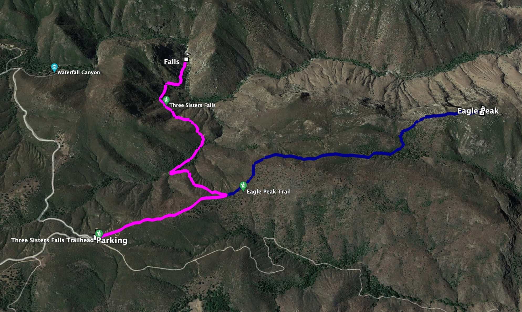 Hike Three Sisters Falls & Eagle Peak - HikingGuy.com